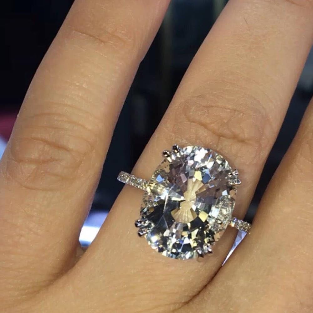 GUIDECUN 5.0ct Classic Shiny Oval Cut Cubic Zirconia Engagement Rings Solitaire Halo Promise Ring for Women Size 6-10 (US size 9)