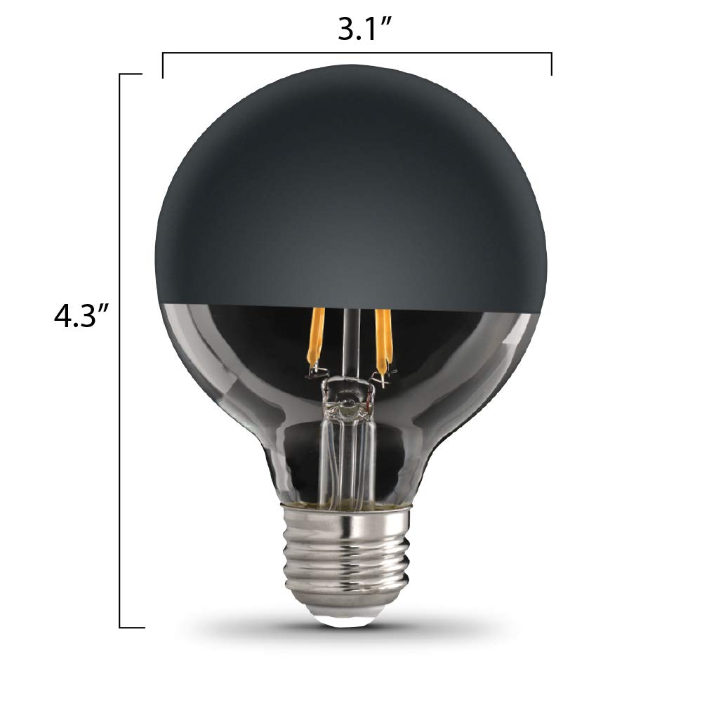 Feit Electric G2540/BLK/827/FIL/4 40-Watt EQ G25 DM Black Mirror Dome Filament LED Light Bulb, 4-Pack