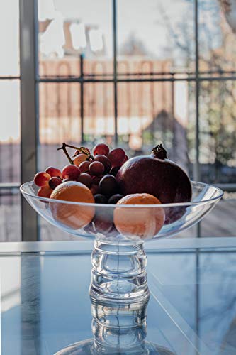 Huang Acrylic Clear Large Round Fruit Bowl with Multifunctional Removable Pedestal | Decorative Kitchen Table or Countertop Centerpiece Stand | 10.5 x 10.5 x 5.5 inches