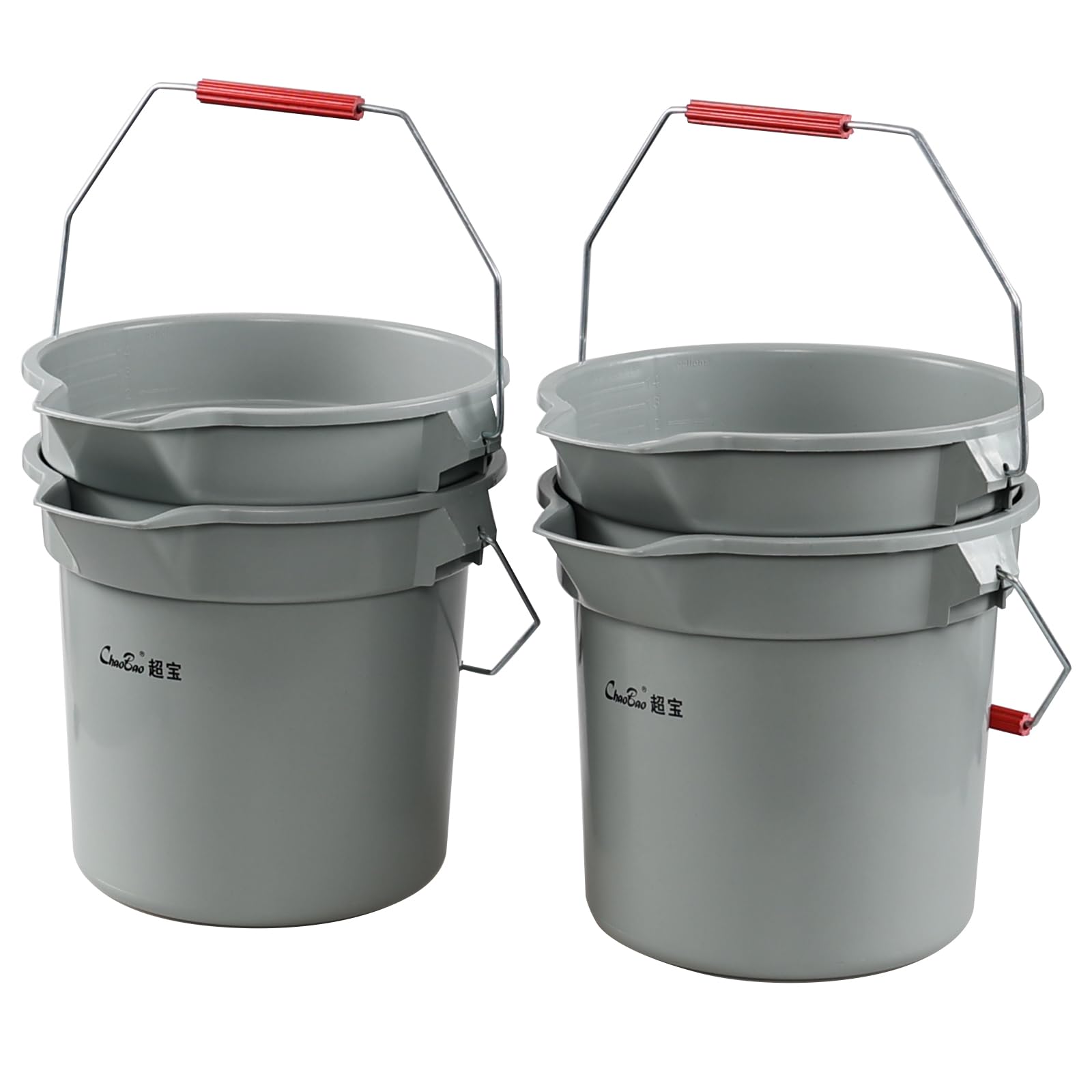 Morcte 3.5 Gallon Heavy Duty Plastic Cleaning Bucket Pail with Portable Handle, 4 Pack Commercial Round Utility Cleaning Pail, Gray