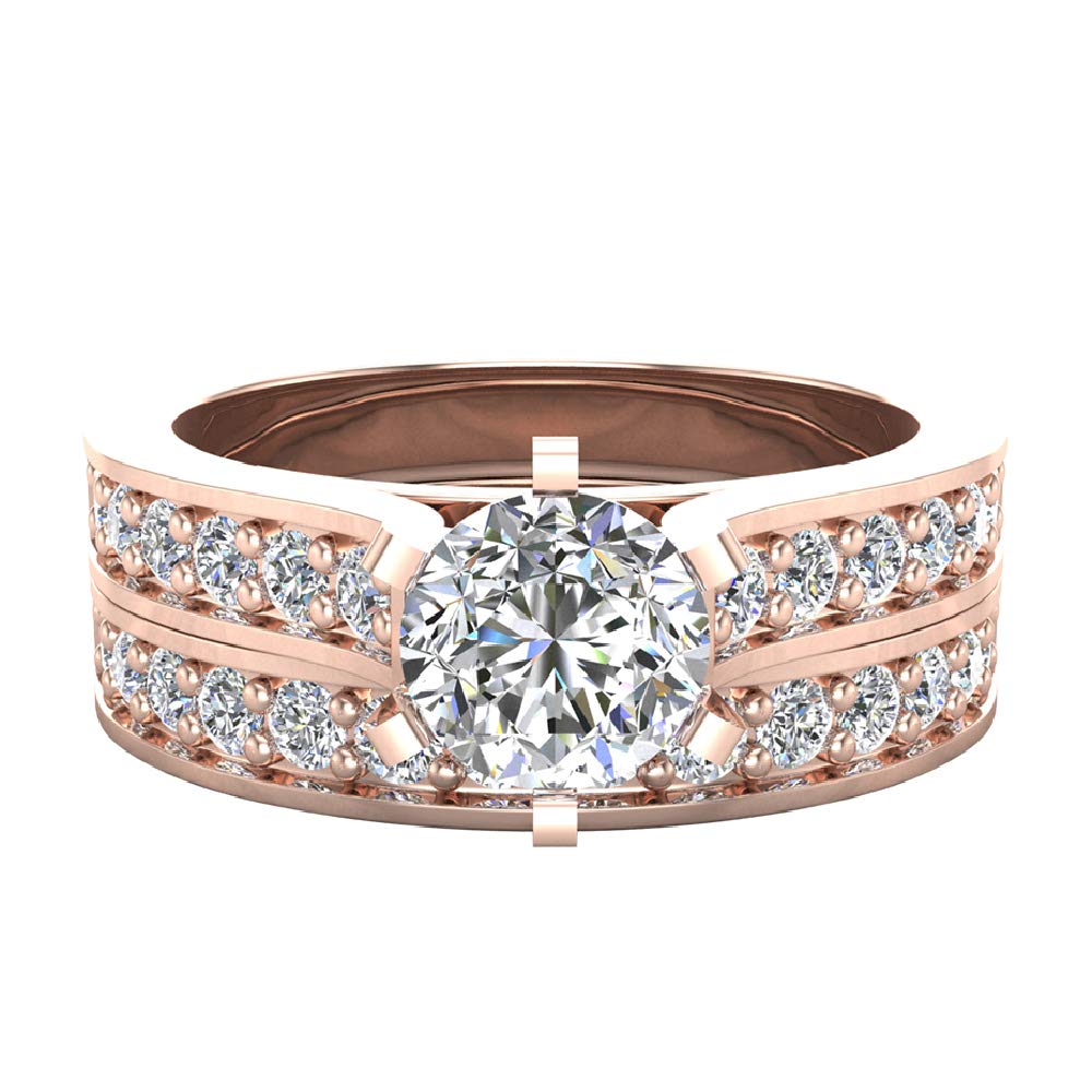 Glitz Design Classic Channel Engagement Ring Set Sparkling Diamond Wedding Set 1.25 ctw 14K Rose Gold (J, I1) Ring size 4