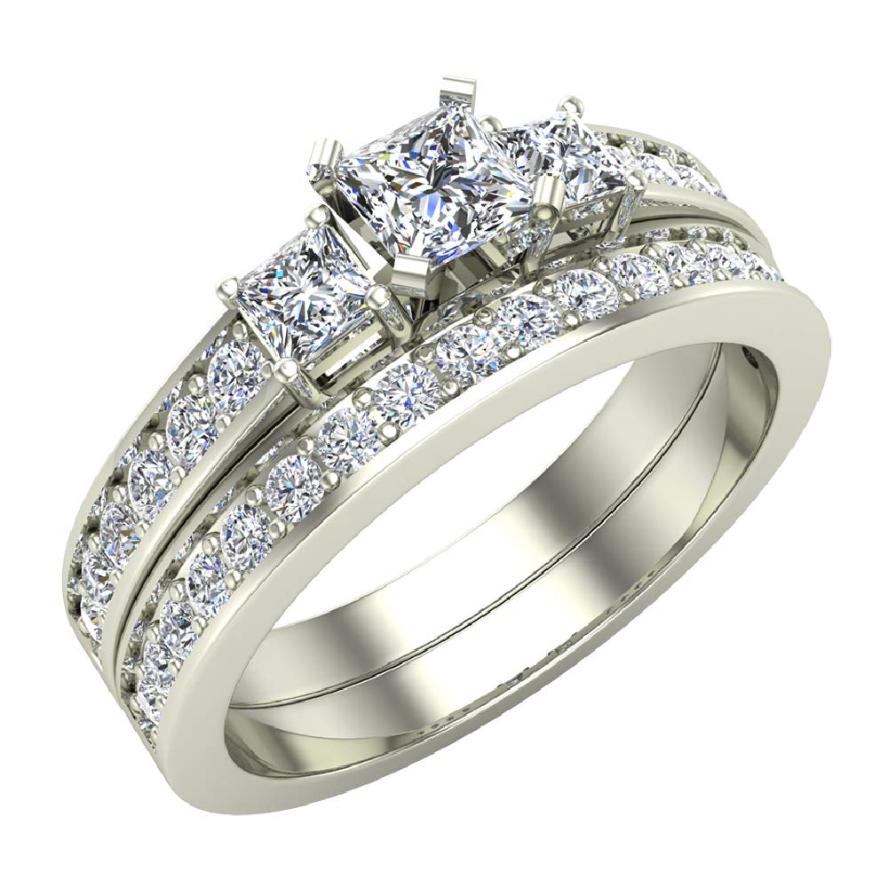 Glitz Design Wedding Ring Set for Women Princess Cut Past Present Future Bridal Set 14K Rose Gold 1.06 carat (RS 7)