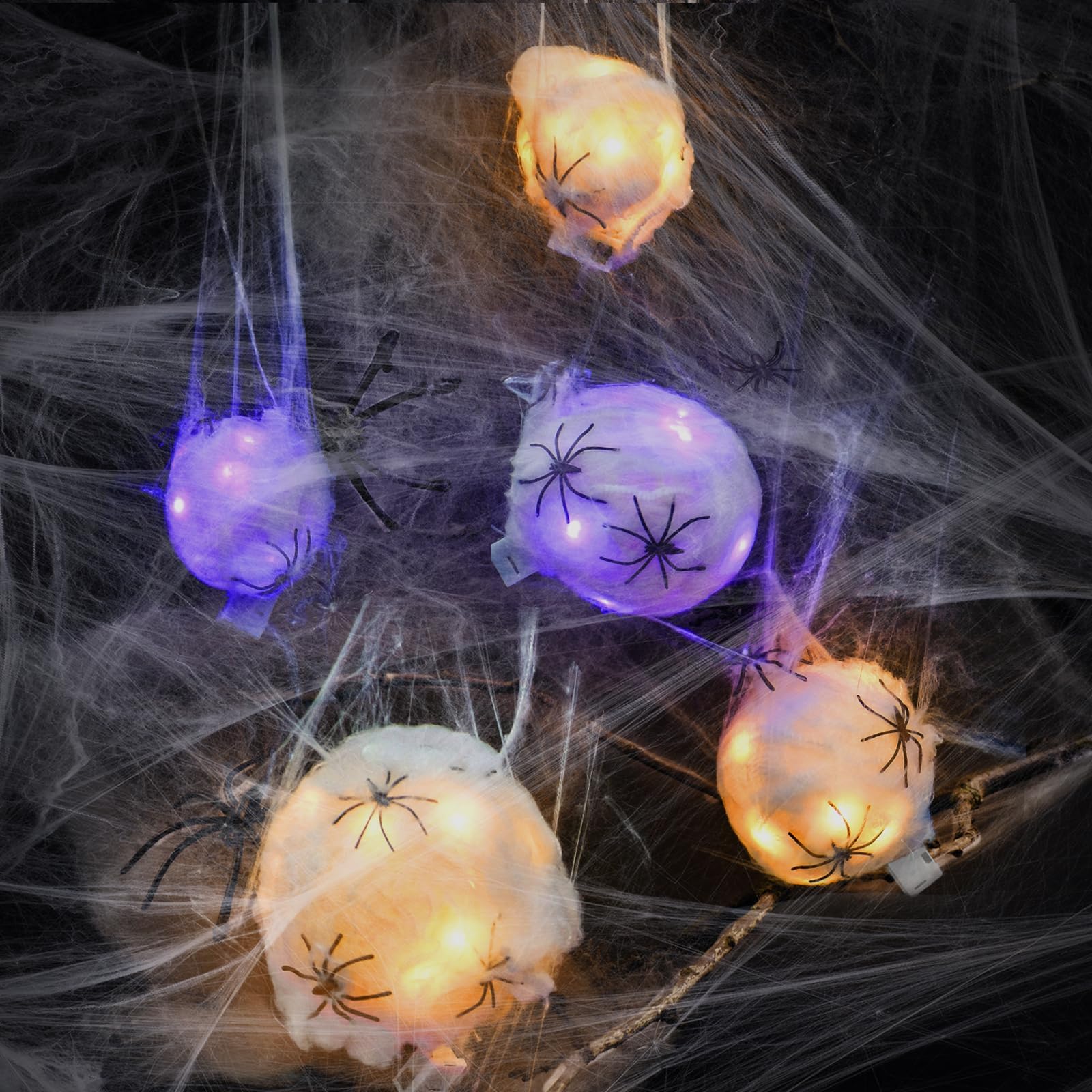 Halloween Spider Decorations Outdoor - 5pcs Light Up Halloween Hanging Spider Egg Sacks with Spider Web for Outside Halloween Prop Yard Garden Tree Decor