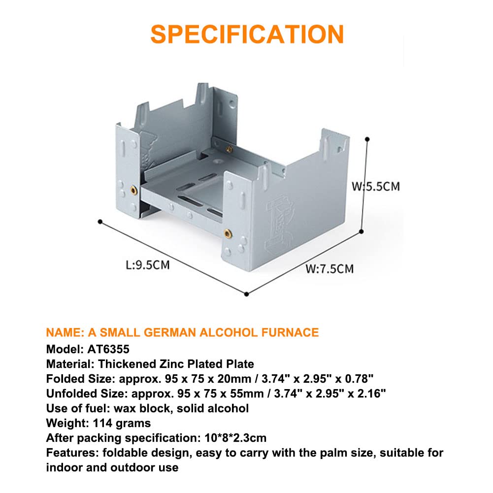 Folding Stove, 95 x 75mm Solid Fuel Camping Portable Stove for Outdoor Cooking Backpacking Emergency Stove For Indoor Use Fuel Tablets Wood Burning Camp Stove