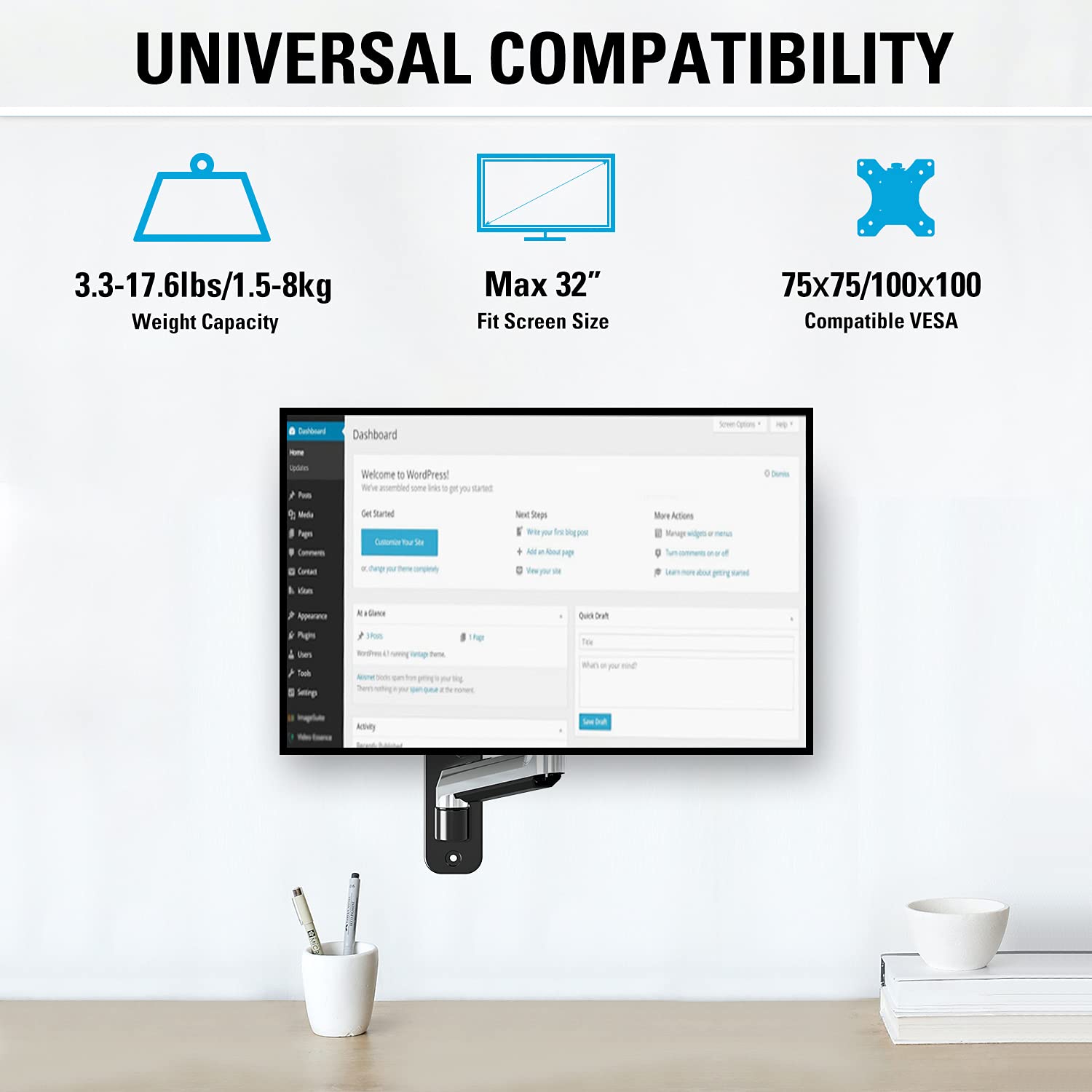 MOUNTUP Single Monitor Wall Arm & Ultrawide Single Monitor Desk Mount Bundle