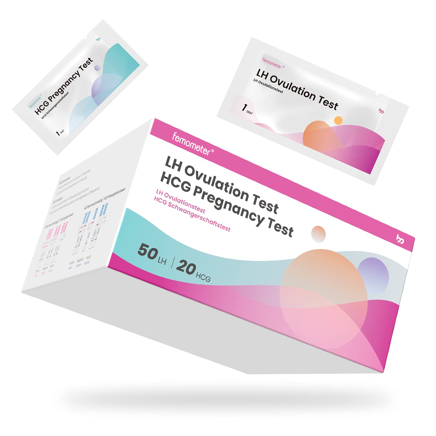 femometer 50 Ovulation Test Strips and 20 Pregnancy Test Strips Combo kit, Sensitive Fertility Predictor Testing Kits with Accurate Results, 70 PCS