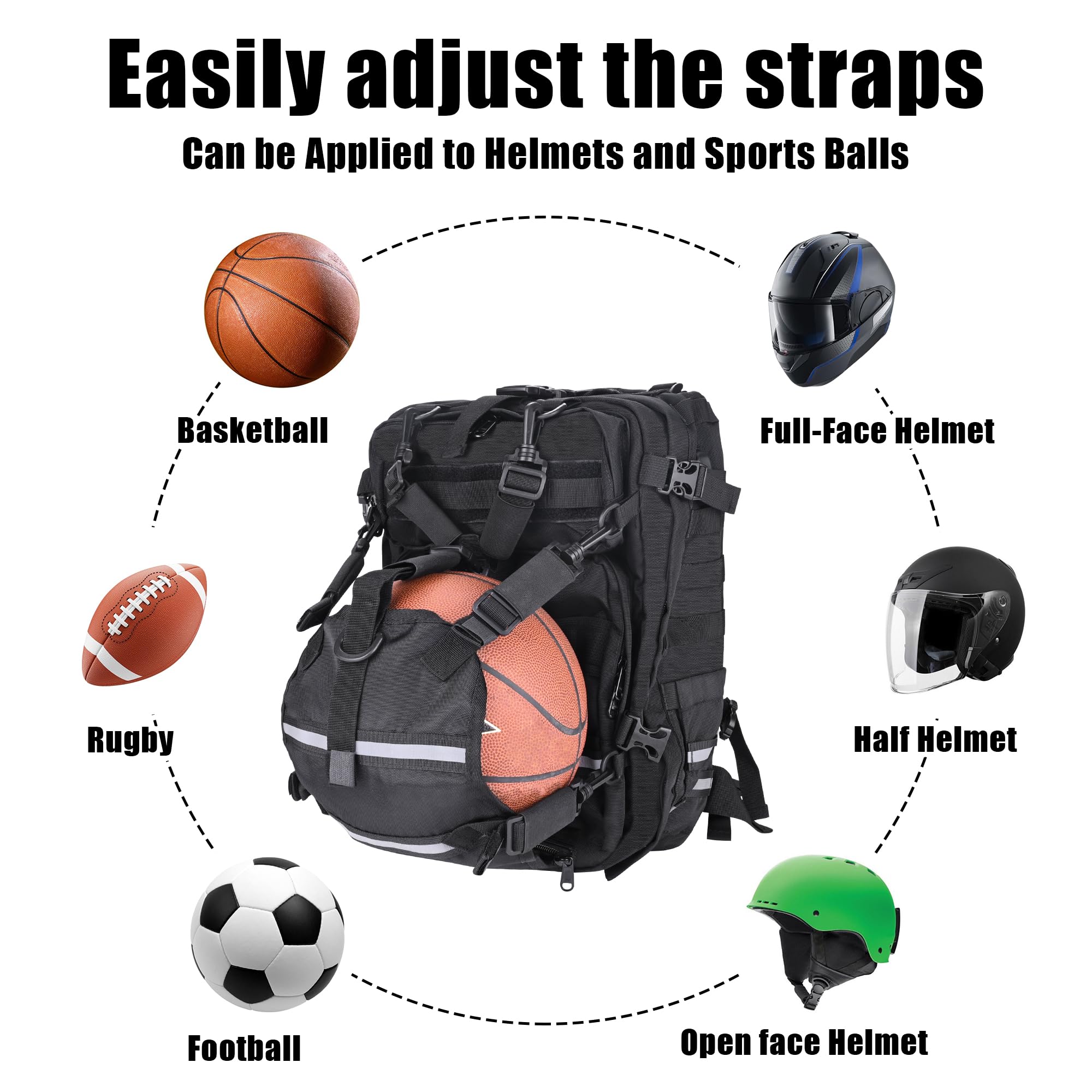 FHV Rechargeable Motorcycle Helmet Backpack with USB Charger Port,Large Capacity Cycling Helmet Holder Backpack Water Resistant Hiking Backpack Military Tactical Backpack for Men Women