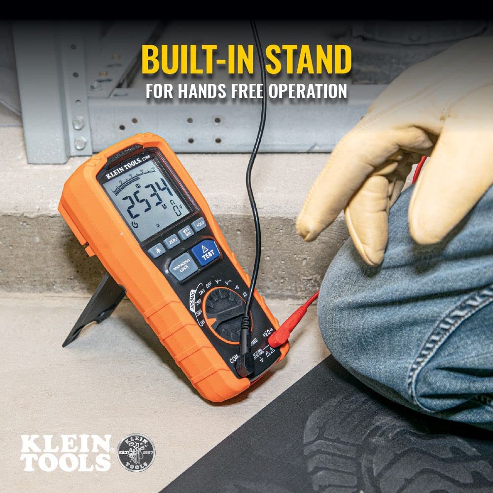 Klein Tools ET600 Multimeter, Megohmmeter Insulation Tester, 4000 Ohms Resistance, 125V/250V/500V/1000V, Auto-Ranging TRMS Multimeter,Orange/Black