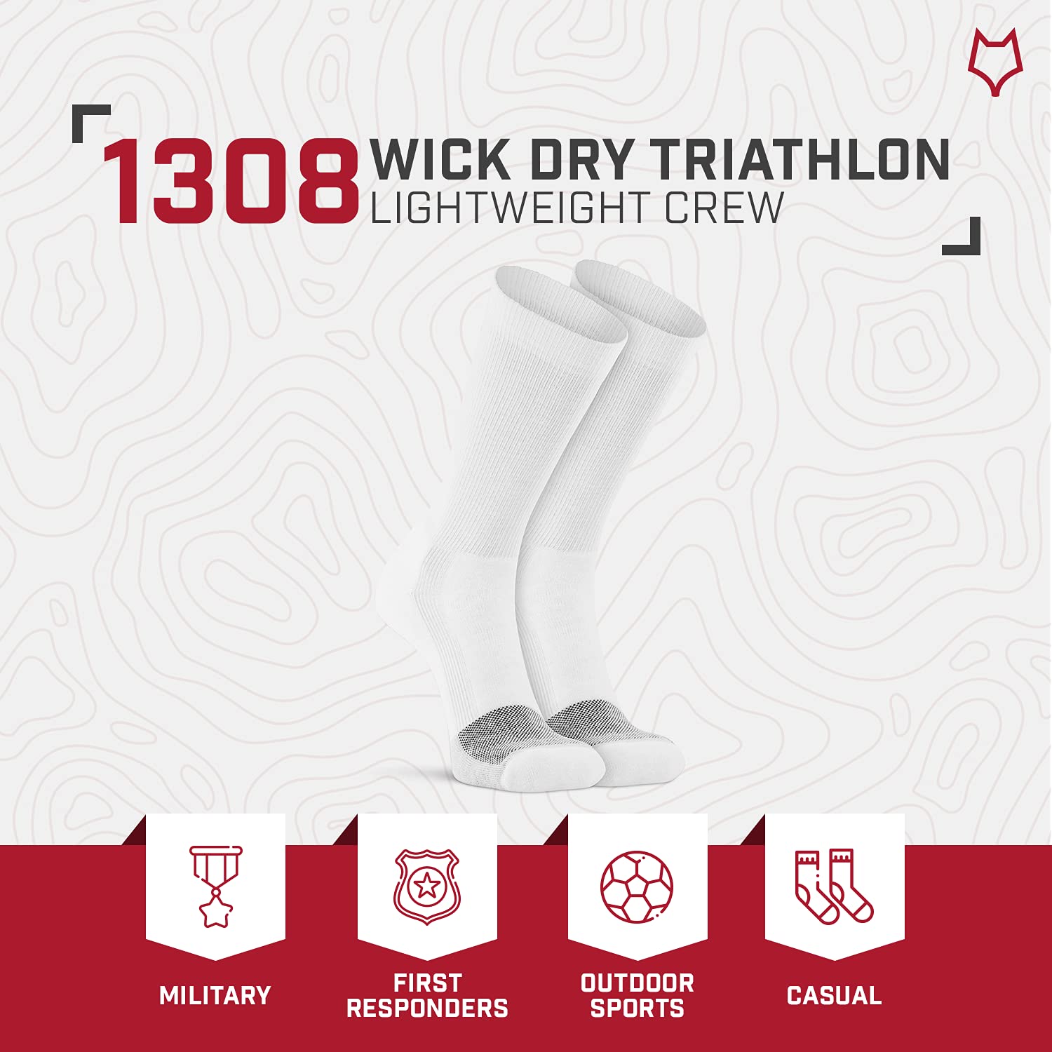FoxRiver Wick Dry Triathlon Sports Crew Socks Lightweight Men’s Athletic Socks with Moisture Wicking Performance Fabric - White - Large, (1308)