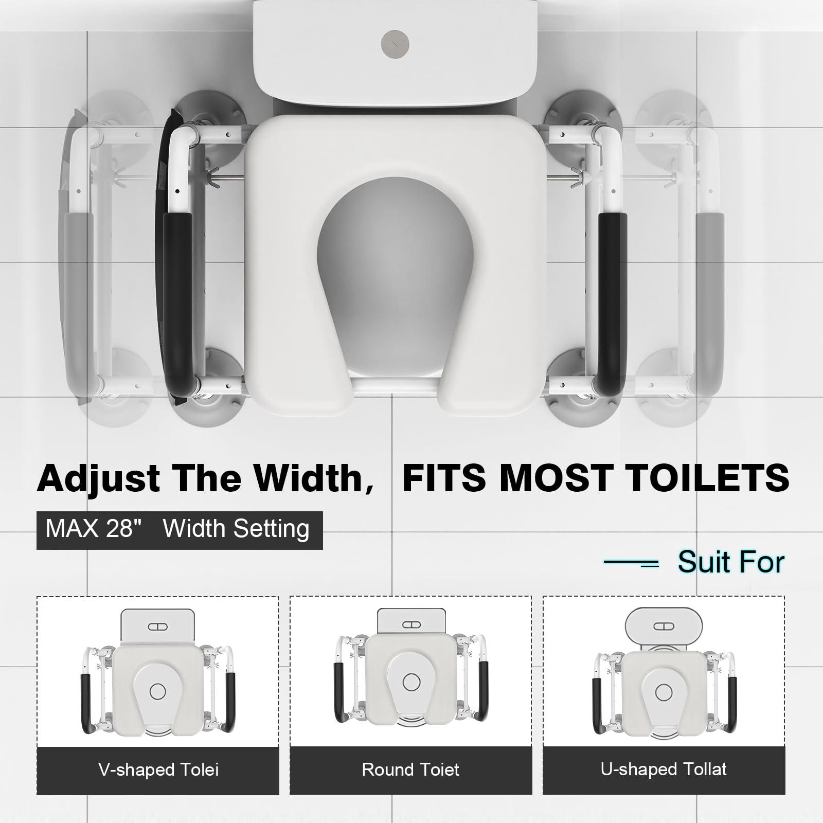 Padded Raised Toilet Seat with Handles,Toilet Seat Elevatorsā Adjustable Medical Elevated Toilet Riser for Seniors, Supports Up to 400 lbs, Handicap-Friendly Comfort Solution