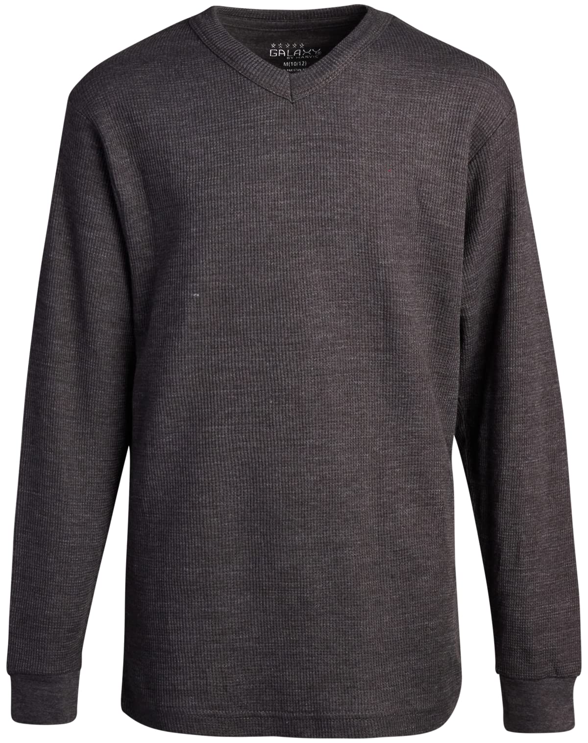 Galaxy by Harvic Boys' T-Shirt - 3 Pack Long Sleeve Thermal Waffle Knit Tee (S-XL), Size Large, White/Black/Charcoal/Vneck