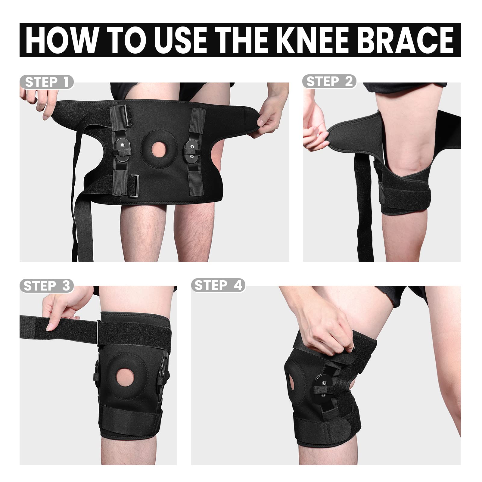 Facynos Knee Brace for Meniscus Tear - Plus Size Compression Knee Brace for Men Women With Side Stabilizers, Knee Support for Running, Tendon, Ligament, Athletic Injury. (Size, L)