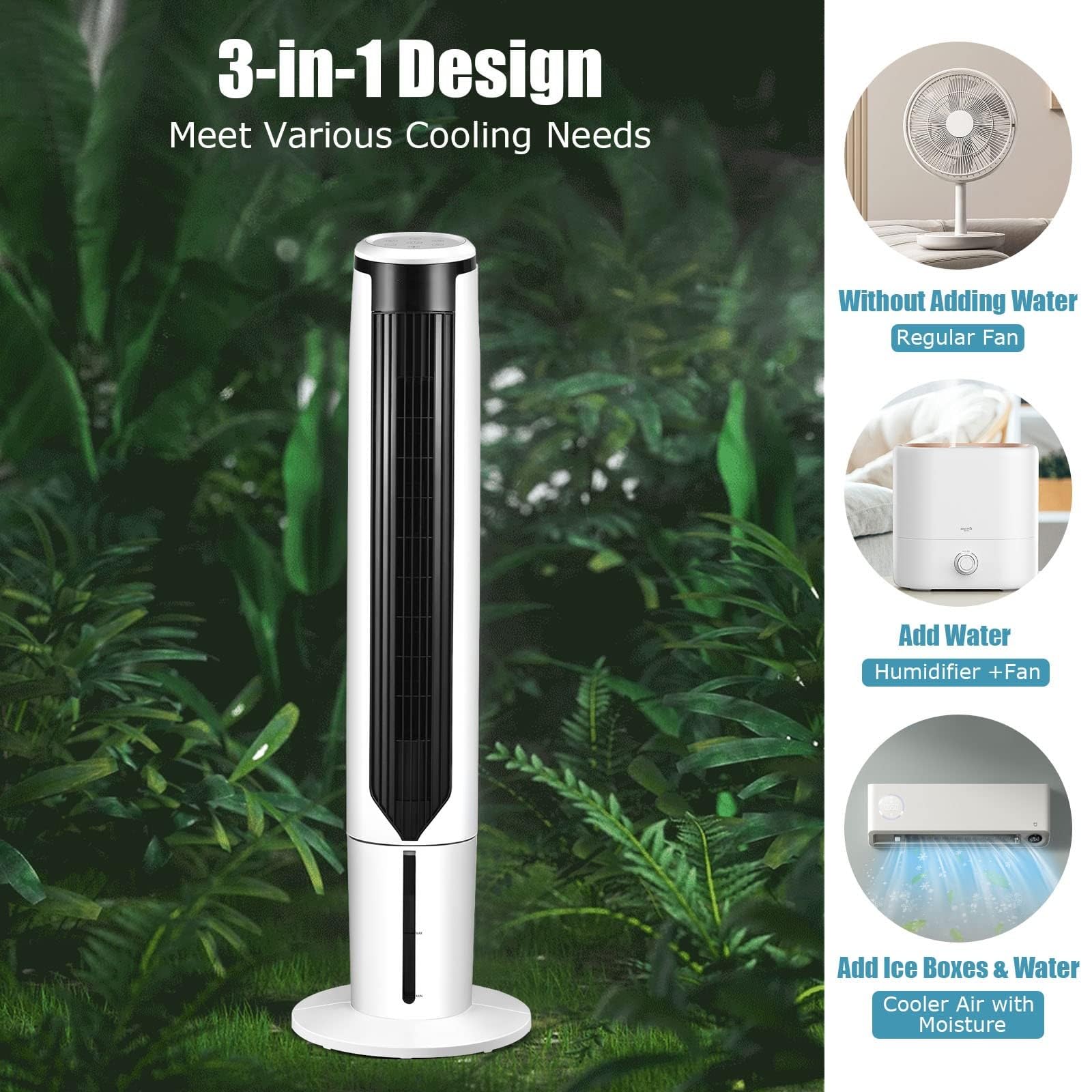 KOTEK 3 in 1 Evaporative Air Cooler, 41” Portable Cooling Tower Fan w/ 70°Oscillation, 4 Ice Packs & Water Tank, 3 Speeds & Cooling Modes, LED Display, 9H Timer, Remote Control for Bedroom Home Office