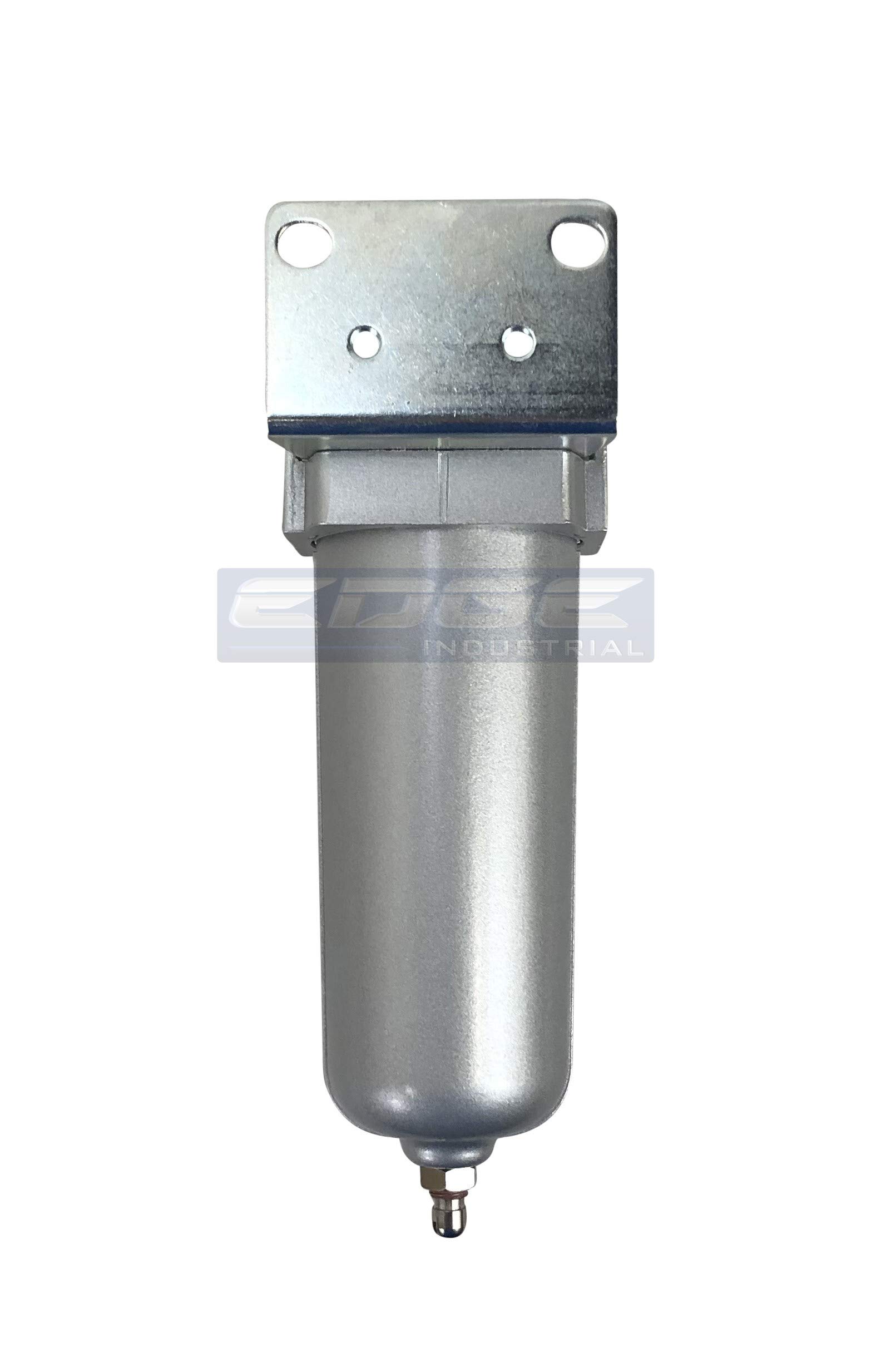 HEAVY DUTY INDUSTRIAL RATED HIGH FLOW PARTICULATE FILTER, IN-LINE WATER TRAP FOR COMPRESSED AIR LINE SYSTEMS, 5 MICRON WITH METAL BOWL (1/2" NPT, 5oz)
