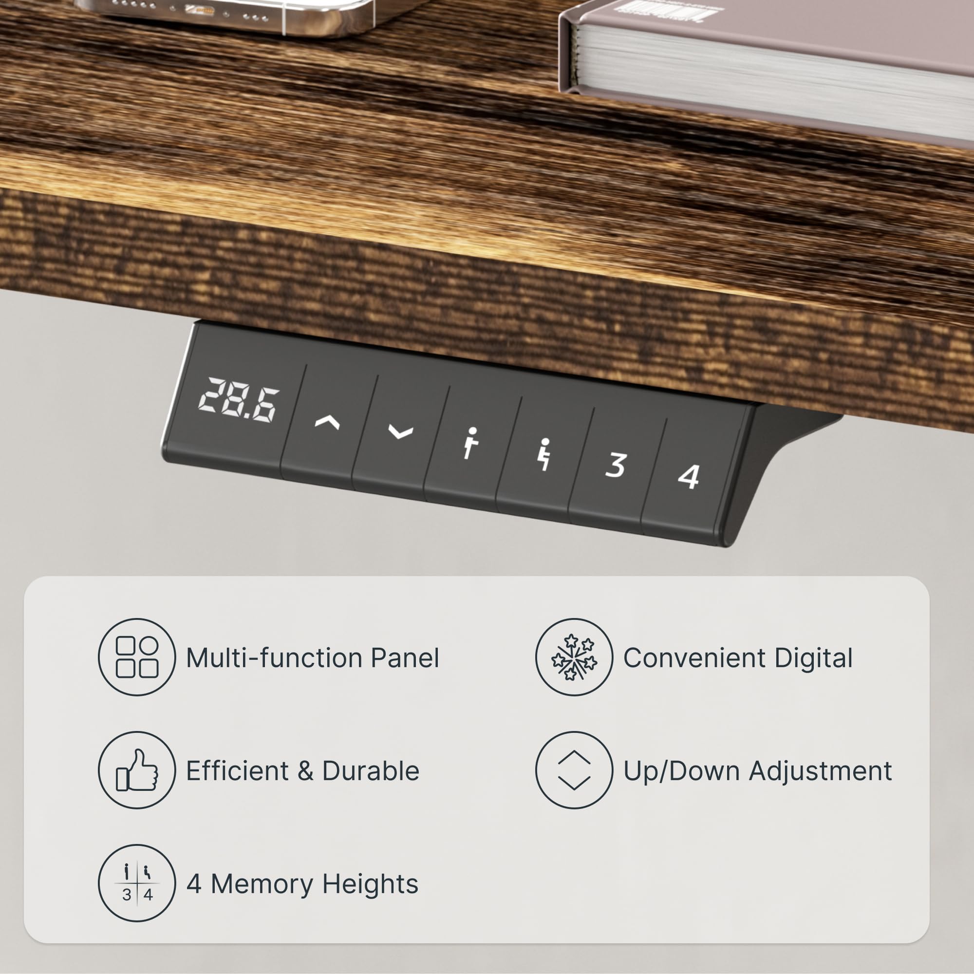FLEXISPOT EN1 Height Adjustable Standing Desk 48 x 30 Inches Whole-Piece Desktop Ergonomic Memory Controller Electric Stand Up Desk (Black Frame + 48" Rustic Brown Desktop, 2 Packages)