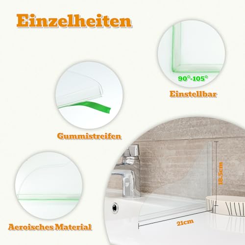Honitra 2Pcs Shower Splash Guard, Self- Adhesive Transparent Shower Water Guard, Bath Corner Water Splash Guard to Keep Water in Shower, Tub Splash Guard