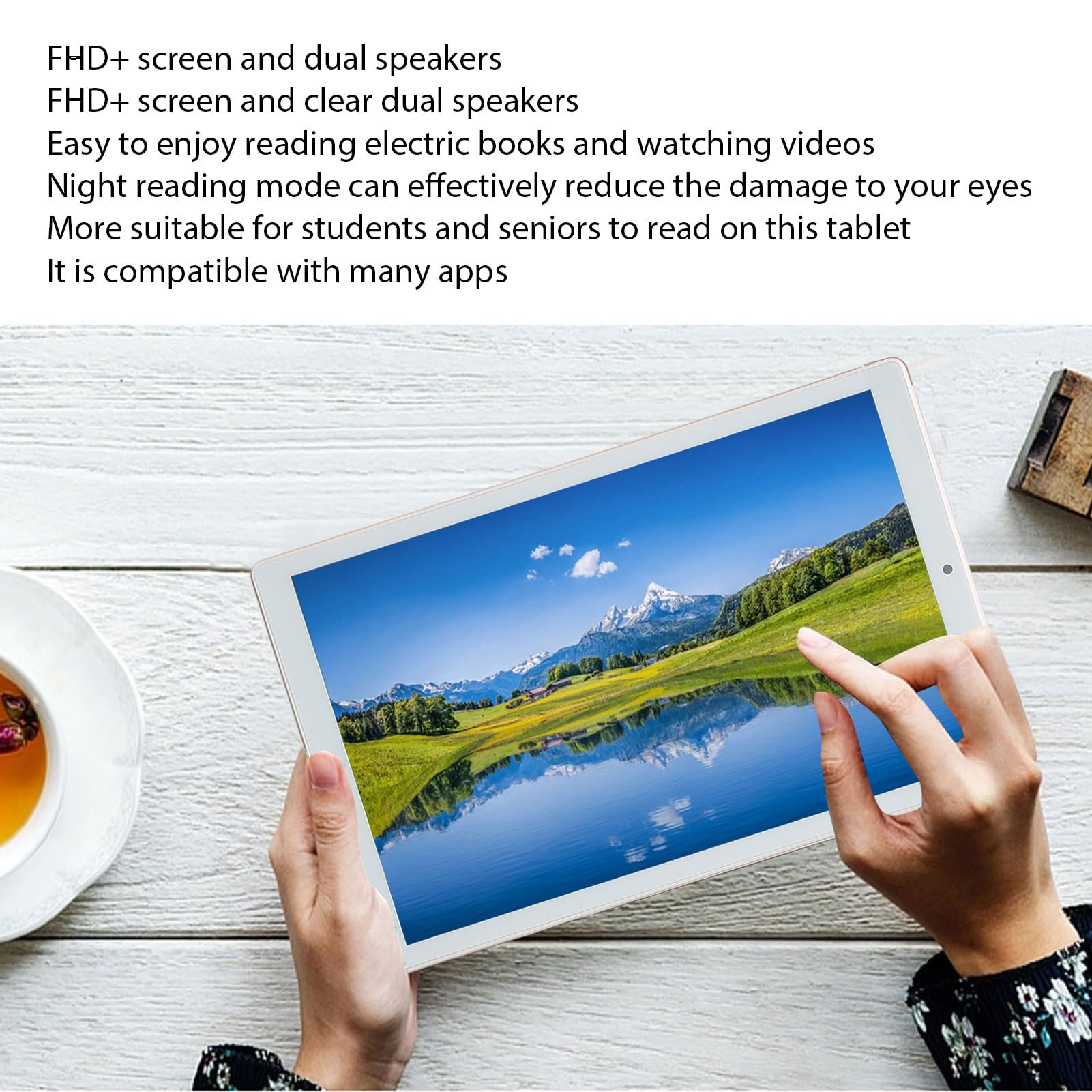 Gugxiom Android Tablet, 10.1 Inch FHD Screen, Octa Core Processor, 6GB RAM, 128GB ROM, 5MP+8MP Camera, 6000mAh, Support 4G Call (Gold)