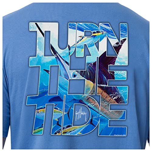 Guy Harvey Men’s Billfish Collection Short Sleeve Pocket T-Shirt, Azure Blue/Turn The Tide, XX-Large