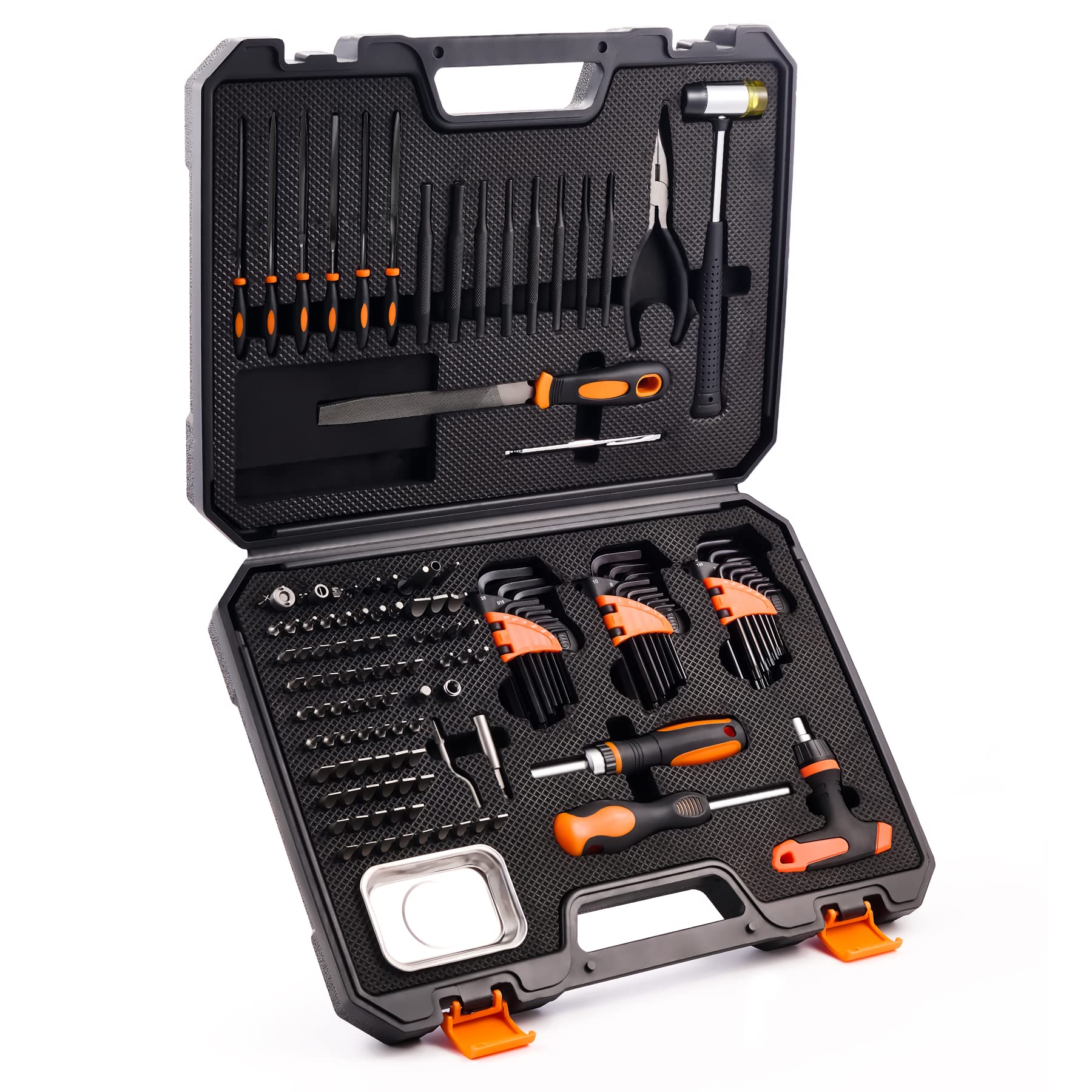 KNINE OUTDOORS Screwdriver Set Repair Kit Maintenance Tools with File Set, Hex Key Set, Ergonomical Designed T-BARÂ Ratcheting Wrench Rubber Mallet Bits Wrenches Adapters Pin Punches, 138 Set