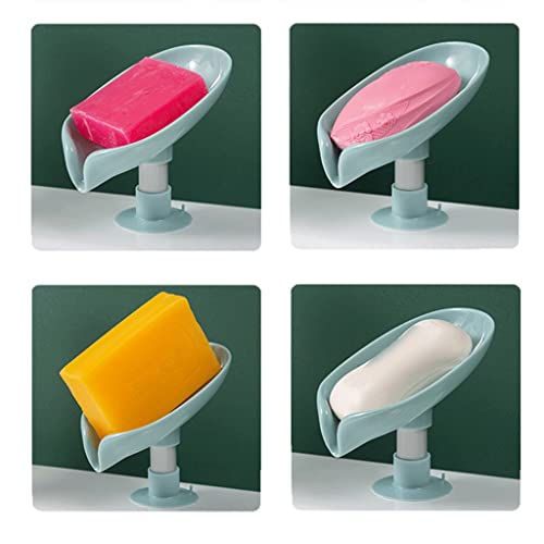 HALOU Leaf Shape Soap Box Drain Soap Holder Box Bathroom Shower Soap Holder Sponge Storage Tray Sucker Box (Color : Gray, Size : 13 * 10.5 * 8.5cm)