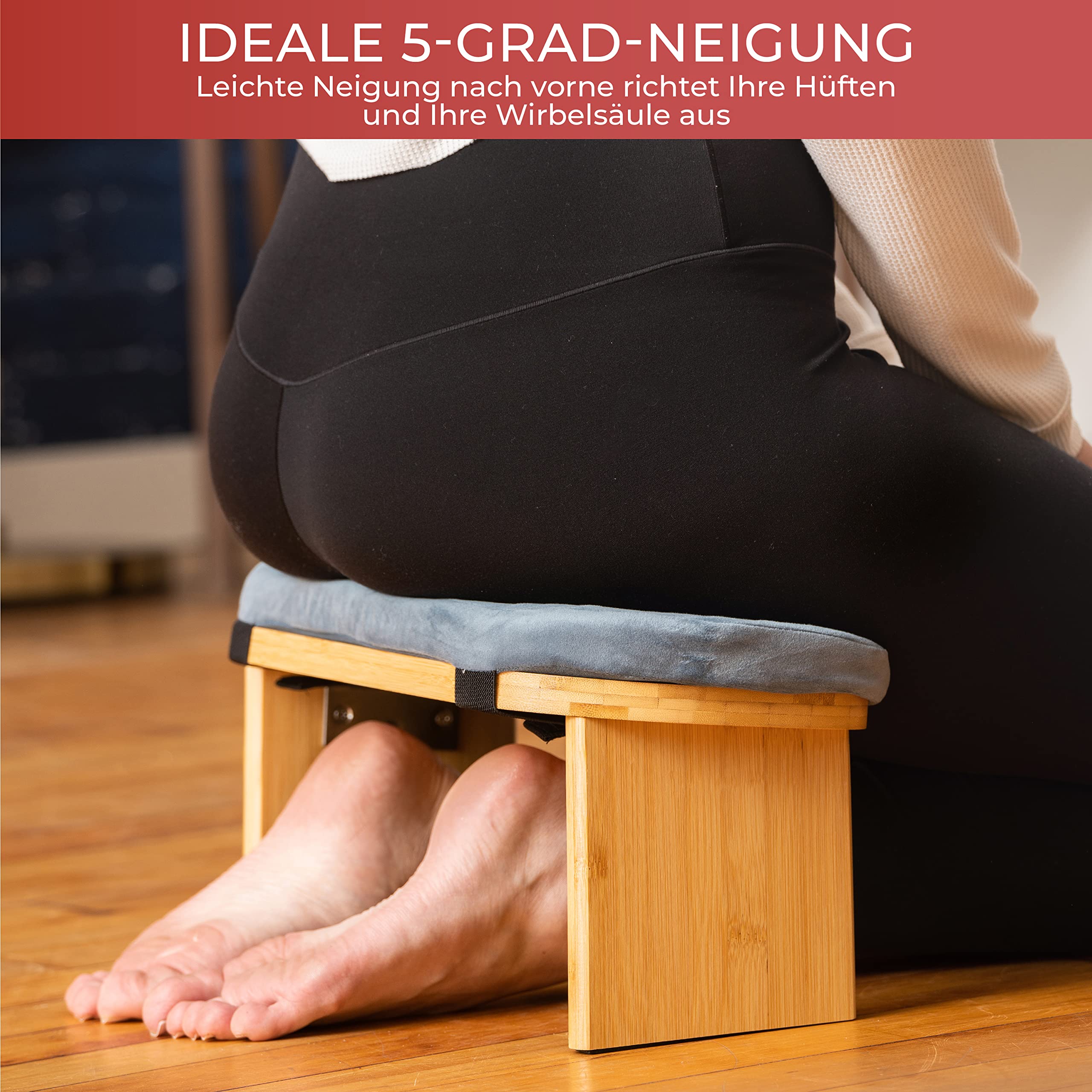 Florensi Meditation Bench - Bamboo, Foldable & Ergonomic Meditation Stool - Sturdy Prayer Bench with Meditation Cushion, Comfortable for Kneeling or Sitting - Perfect for Deeper & Longer Meditation