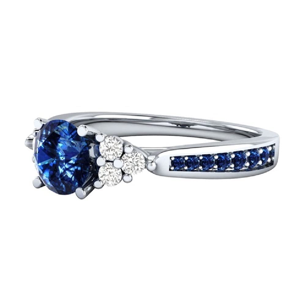 Fashion Natural Sapphire Ring in Sterling Silver Round Perfect Cut 6 Stone Cubic Zirconia Ring CZ Eternal Engagement Wedding Ring Women's Ring (US Code6-10) (7)