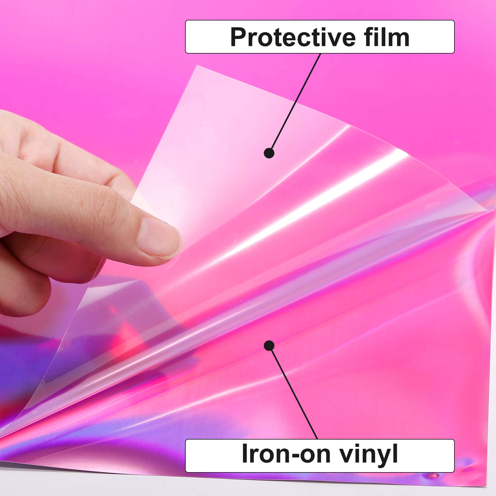 Holographic Heat Transfer Vinyl, HIRALIY 15 Sheets 12" x 10" Sparkly Rainbow Laser Iron on Vinyl 19 Pack HTV Bundle Including Teflon Sheets Weeding Tweezers Scraper for Cricut
