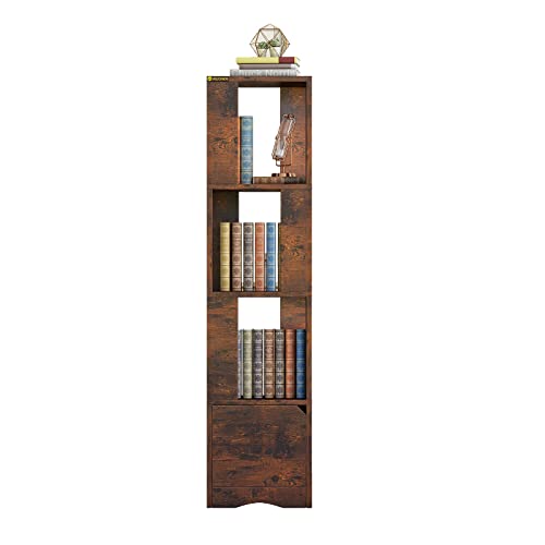 MIN WIN 4-Tier Storage Shelf Unit with Cabinet,Modern Bookcase Storage Cabinet Bookshelf, Tall Retro Wooden Book Shelf Free Standing Floor Cabinet for Small Spaces Home Office Corner Storage,Antique