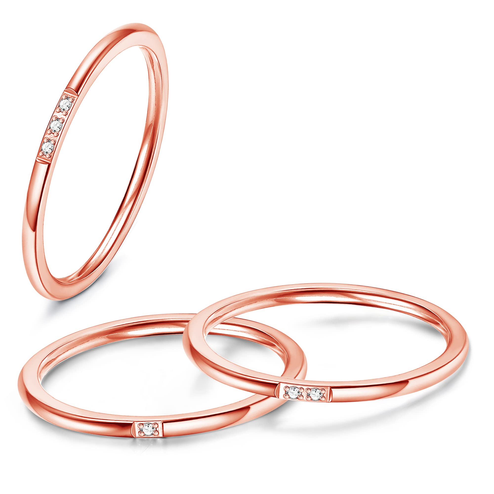 IRONBOX 3Pcs 1mm Stainless Steel Stacking Rings for Women Gold Plated Rings Thin Cubic Zirconia Thumb Ring Gold/Silver Plain Band Knuckle Stacking Midi Rings Comfort Fit Size 4 to 10