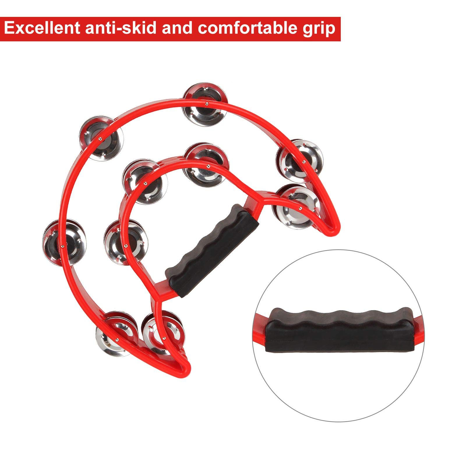 FengWu 4 Pack 9" Half Moon Handheld Tambourine Metal Jingles Tambourines for adults - Double Row, Plastic Musical Percussion Tambourines Music Rhythm Tambourine (Multicolor)