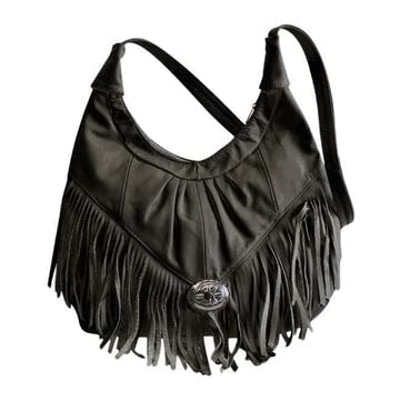 Finstores Women's Designer Leather Fringe Hobo Bag Shoulder Handbags Purse | Black