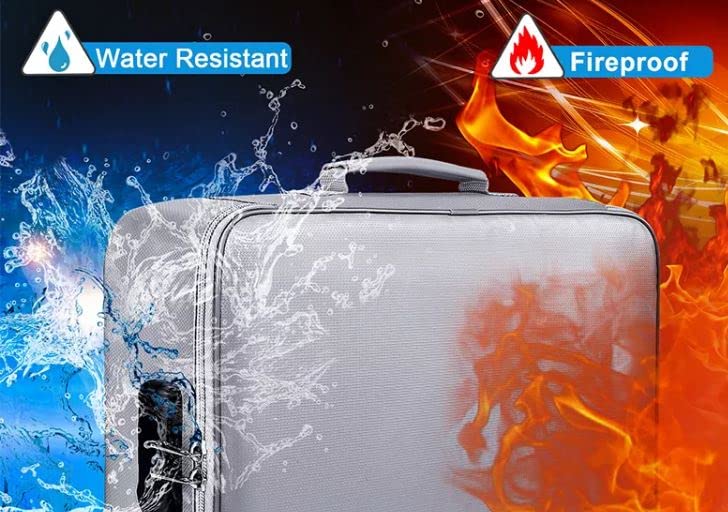 Fireproof Document Bag, Waterproof 3-Layer File Organizer with Lock, Travel Safe Money Bag with Shoulder Strap Portable Filing Storage Box for Important Valuables Certificates,Documents,Black