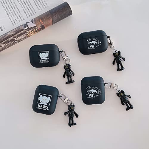 ZONOQX Compatible with Airpod 1/2 case ,Fashion Frosted TPU Shockproof case with Funny Keychain for Airpod 1/2 Suitable for Men and Wome . (Black-Faced Bear)