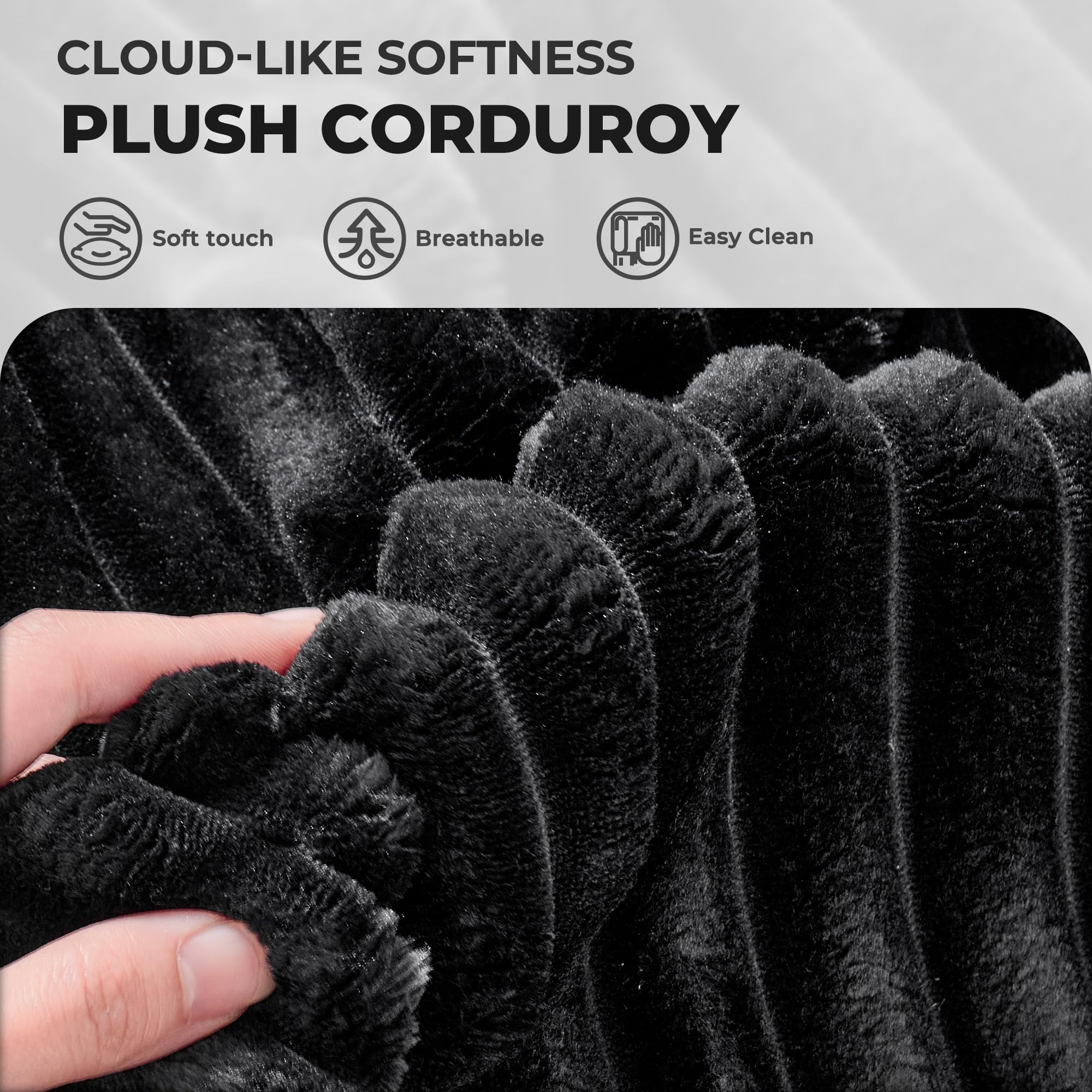 Oversized Chaise Lounge Sofa Indoor - 80" Cloud Sectional Couch Sofa Bed,Luxury Deep Seat Plush Corduroy Lounge Chair Sleeper Sofa for Living Room Bedroom (Black,2PCS)