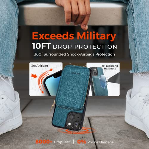 MOTIVE for iPhone 14 Plus Wallet Case Designed in New York, Crossbody Phone Case for Apple iPhone, Zipper Purse Case Wallet with RFID Blocking Card Holder | 6.7" Color Blue Teal - Fancy Series
