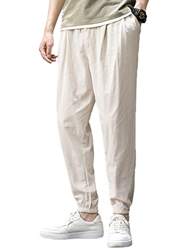 Zontroldy Men's Pants Cotton Linen Yoga Golf Beach Jogger Sweat Lounge Harem Pants Trousers(0009-Khaki1-XL)