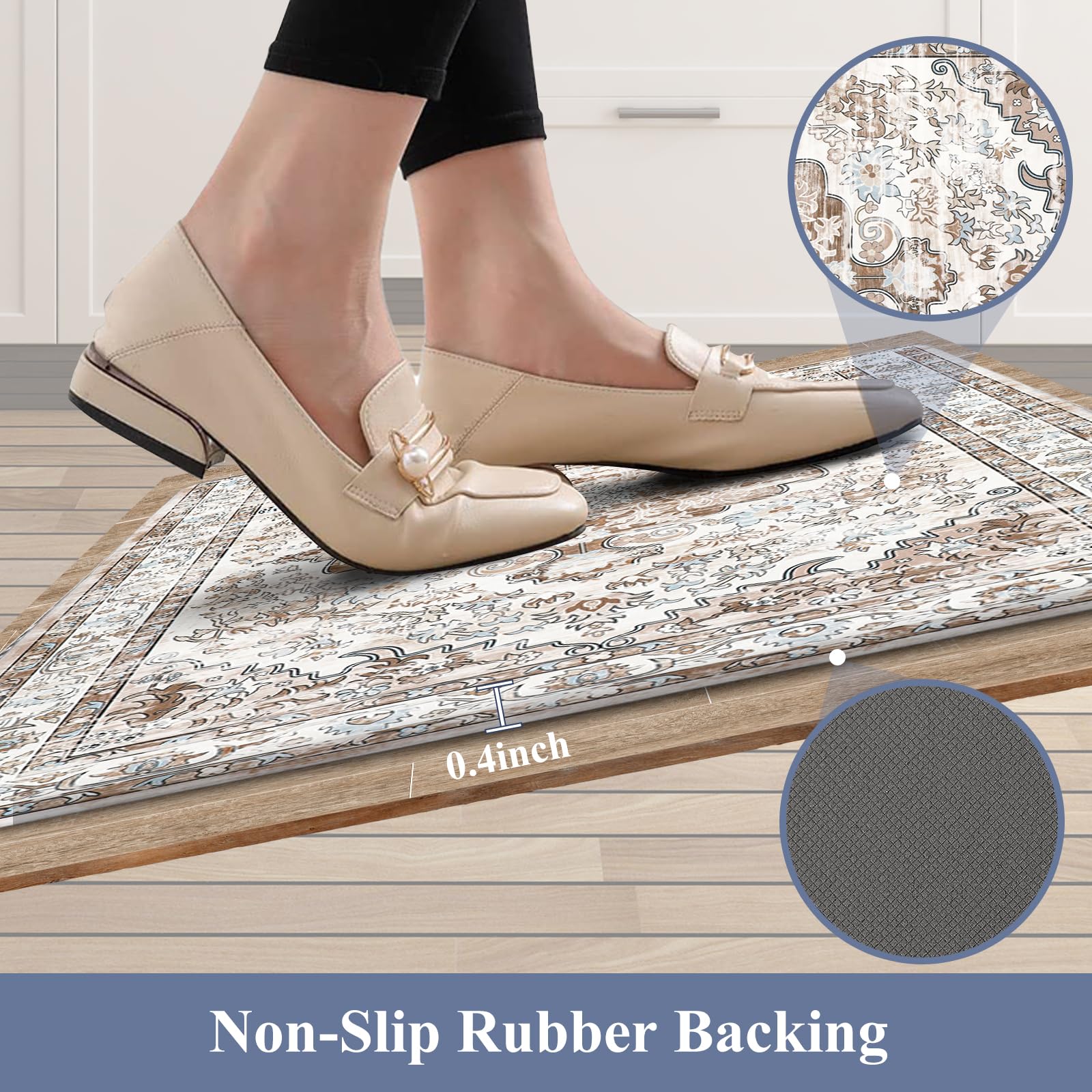 HEBE Anti Fatigue Kitchen Mat Set of 2 Non Slip Waterproof Kitchen Mats for Floor Cushioned Kitchen Rugs and Mats Comfortable Standing Desk Mat Runner for Kitchen,Home Office,Sink,Laundry