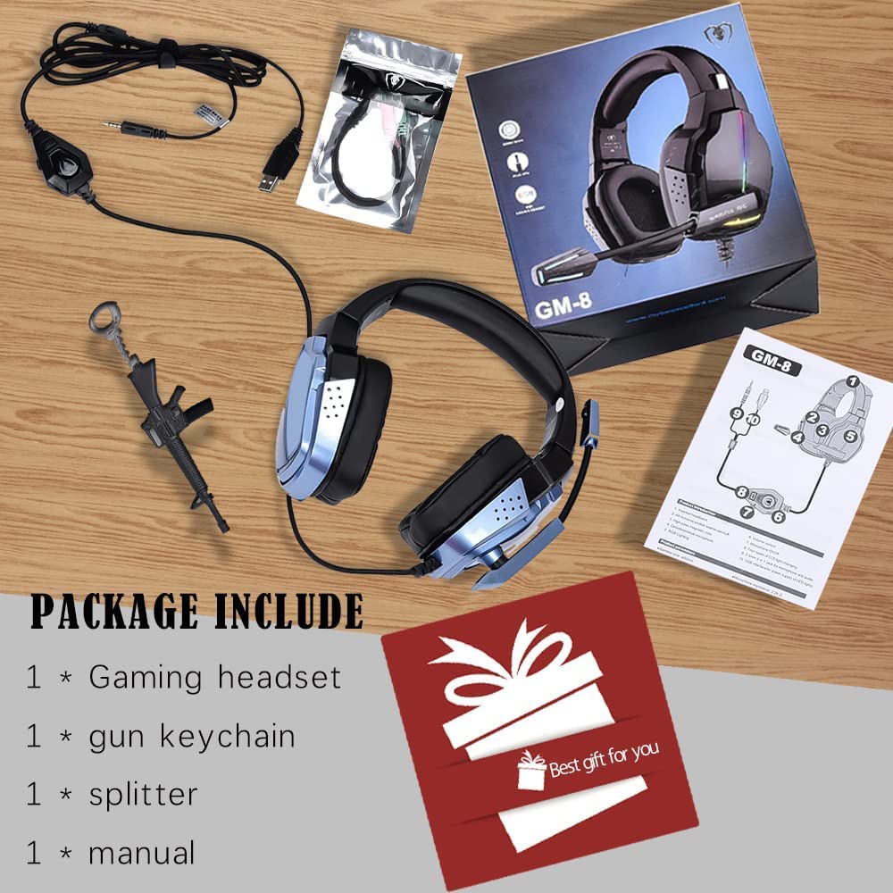 Gaming Headset for PS4 Xbox One Controller Laptop Mac Over-Ear Gaming Headphones with Microphone RGB Light Noise Cancelling & Volume Control Gaming Headphones with Microphone for PC (W/3.55mm Cable)