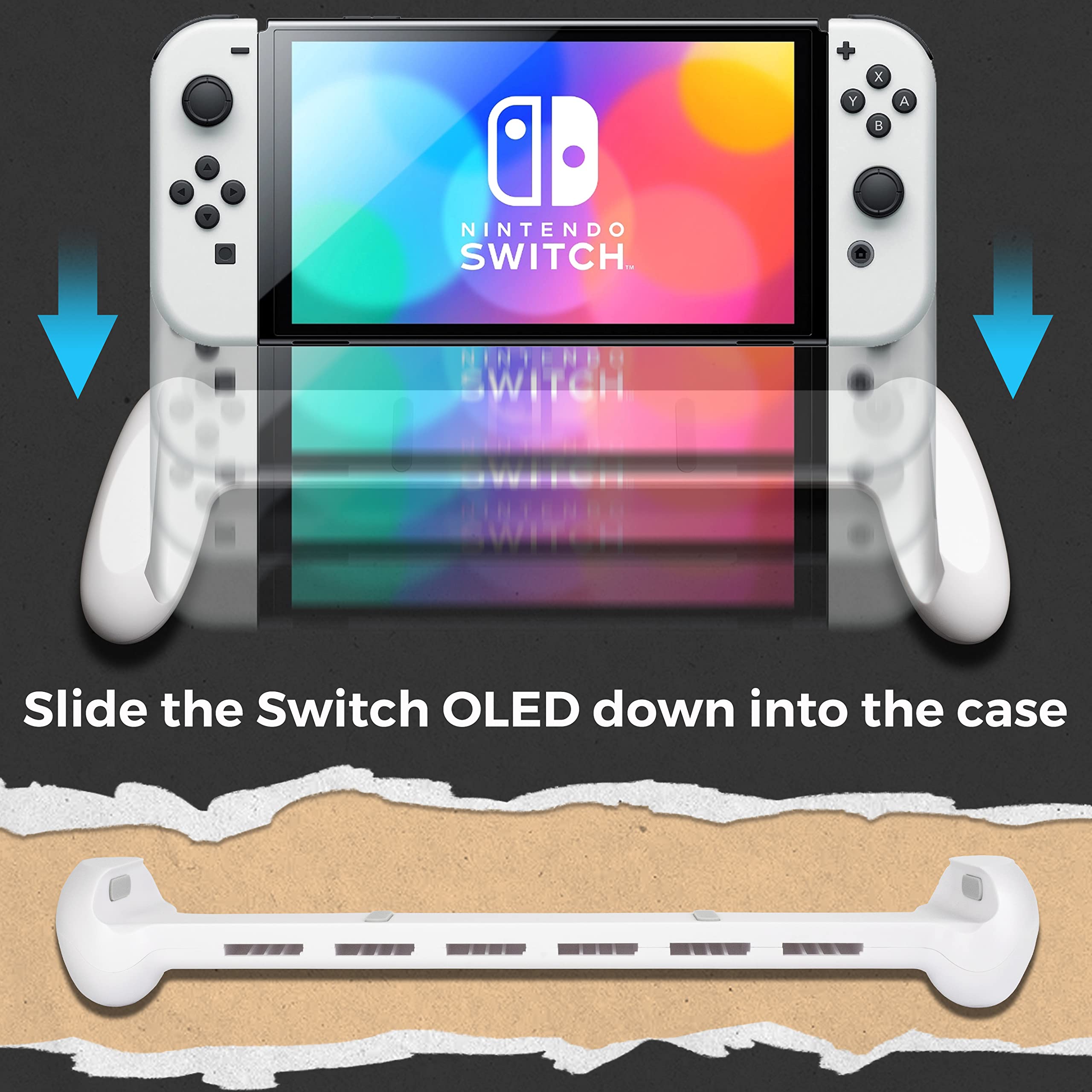 Grip for Nintendo Switch OLED with 6 Game Cartridges Storage Slots, Handheld Mode Switch Case, Comfortable & Ergonomic Grip Case (White)