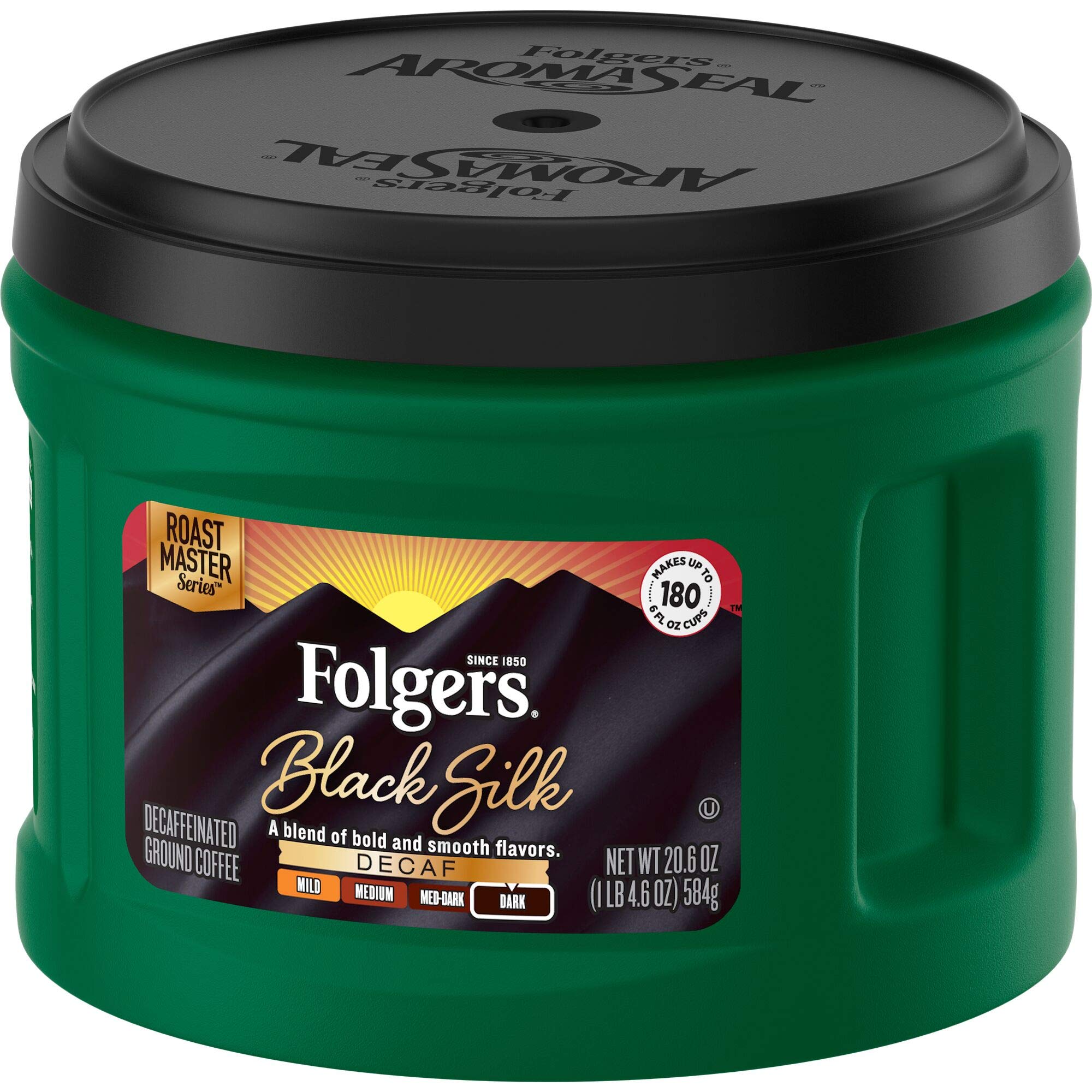 Folgers Black Silk Decaf Dark Roast Ground Coffee, Dark Roast, 20.6 Ounce