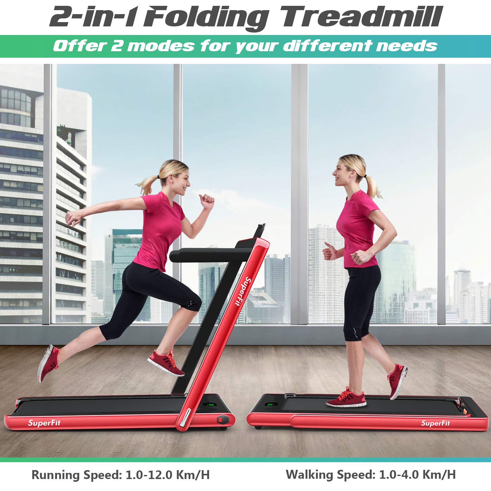 GYMAX Walking Pad, 2.25HP Foldable Treadmill with LED Display, Remote & Smart App Control, 2 in 1 Under Desk Treadmill, Portable Compact Folding Treadmill for Small Space/Home/Office
