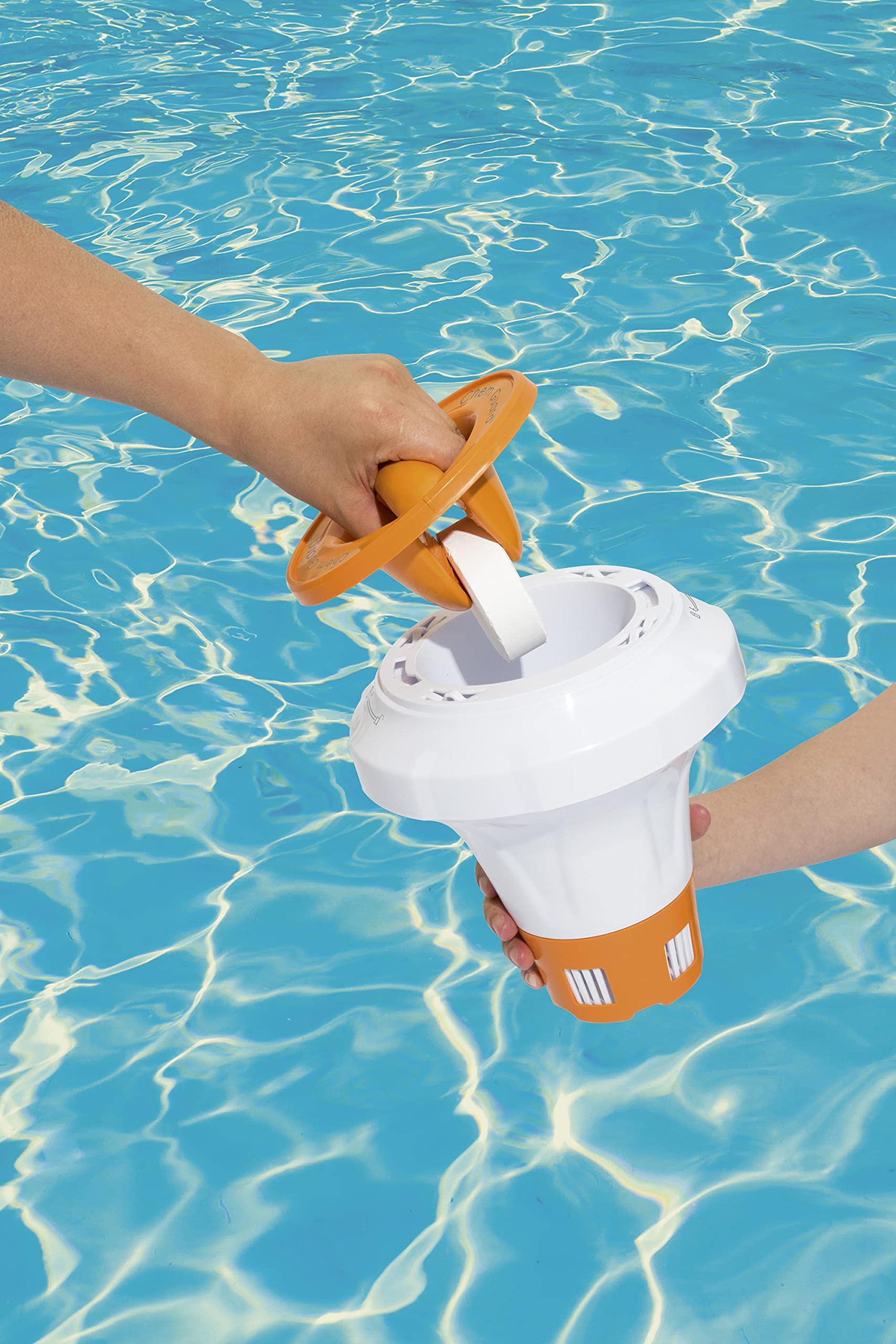 Flowclear Floating Pool Chemical Dispenser with ChemGuard Glove