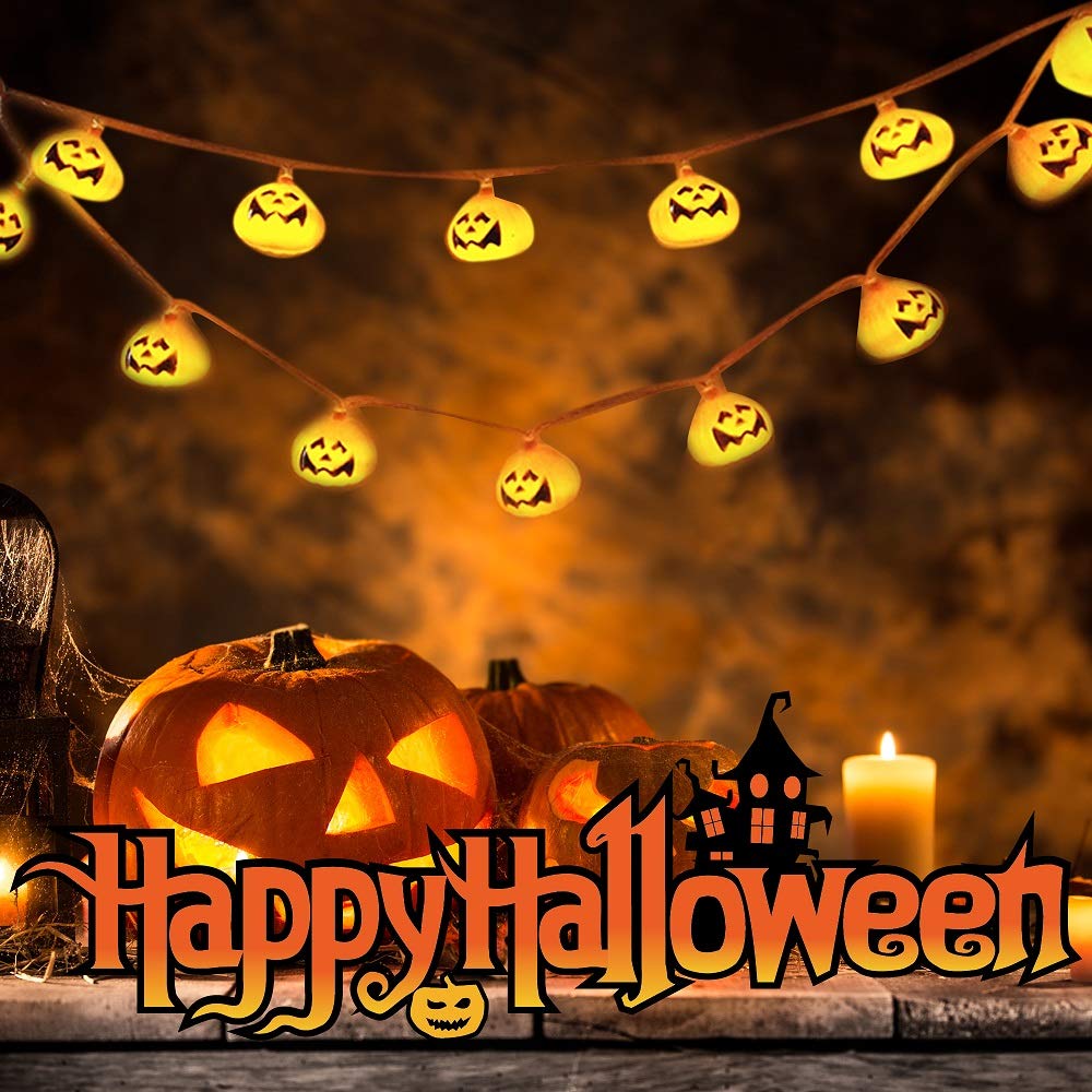 Halloween Pumpkin Lantern String Lights - 2 Packs 15 Ft 30 LED Jack-O-Lantern Pumpkin Light, Outdoor Waterproof Battery-Powered, Pumpkin Halloween Decorations for Patio, Garden, Yard, 8 Modes