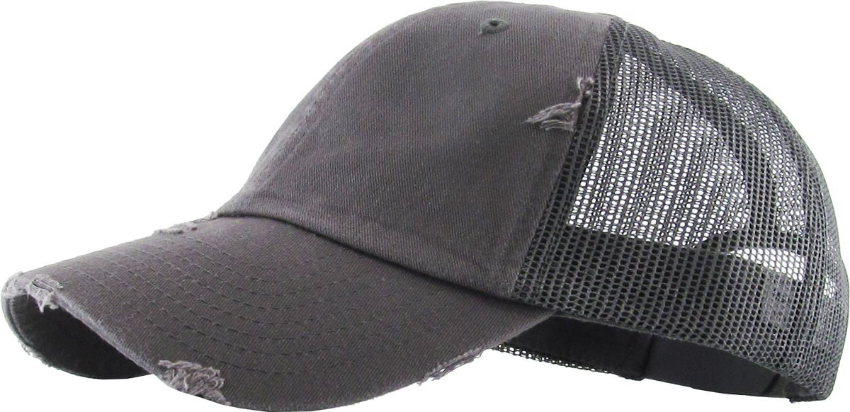Funky Junque Distressed Low Profile Vintage Polo Style Trucker Dad Hat - Dark Grey