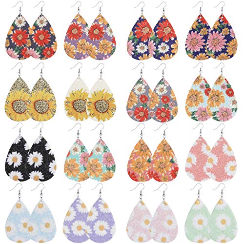 Flower Earrings for Women Leather Flower Earrings Teardrop Earrings Dangle Sunflower Earrings