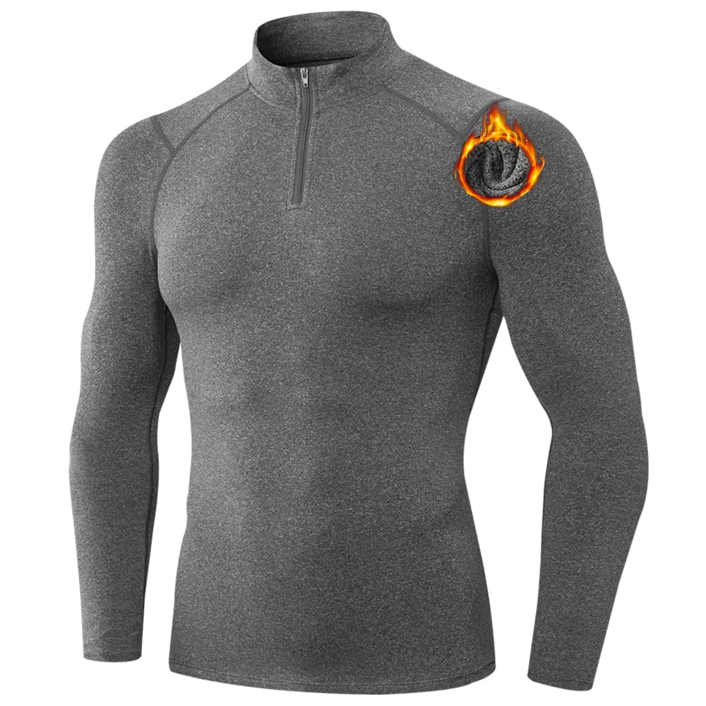 GAOQSEMG Mens Fleece Running Pullover,Men's Active Workout Athletic Thermal Shirts Long Sleeve Athletic Gym Golf Quarter Zip Tops Winter (Dark Grey,XL)