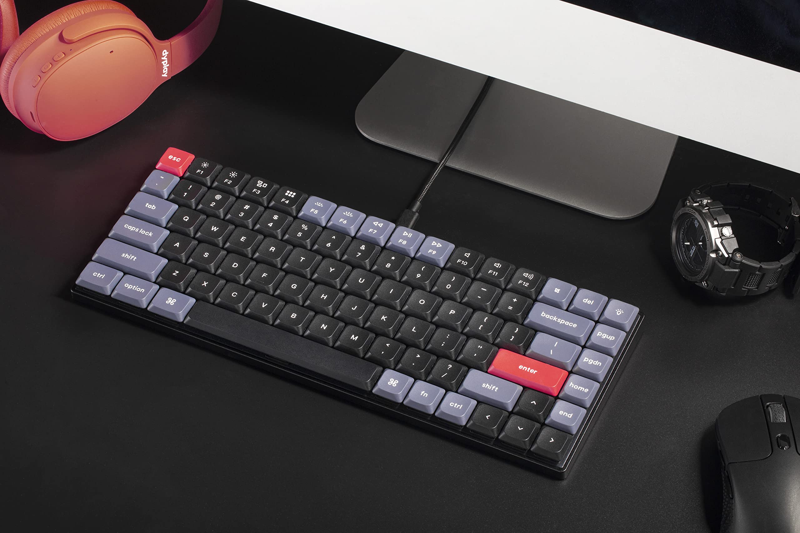 Keychron S1 Ultra-Slim QMK/VIA Custom Wired Mechanical Keyboard, 84 Keys 75% Layout Programmable Macros RGB Backlit CNC Aluminum Keyboard for Mac Windows, Low Profile Gateron Red Switch