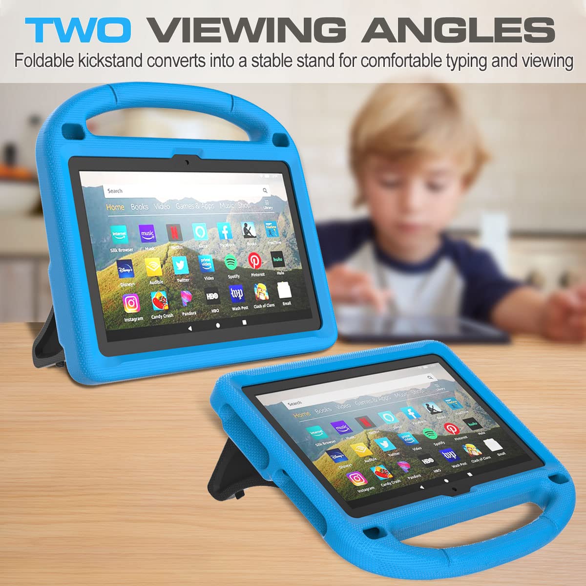 Fire 8 2020 Case for Kids, VOFTEEK Case for Amazon Fire HD 8 & 8 Plus Tablet (8 inch,10th Generation,2020 Release ONLY), Durable Lightweight Shockproof Protective Case with Handle Stand, Blue