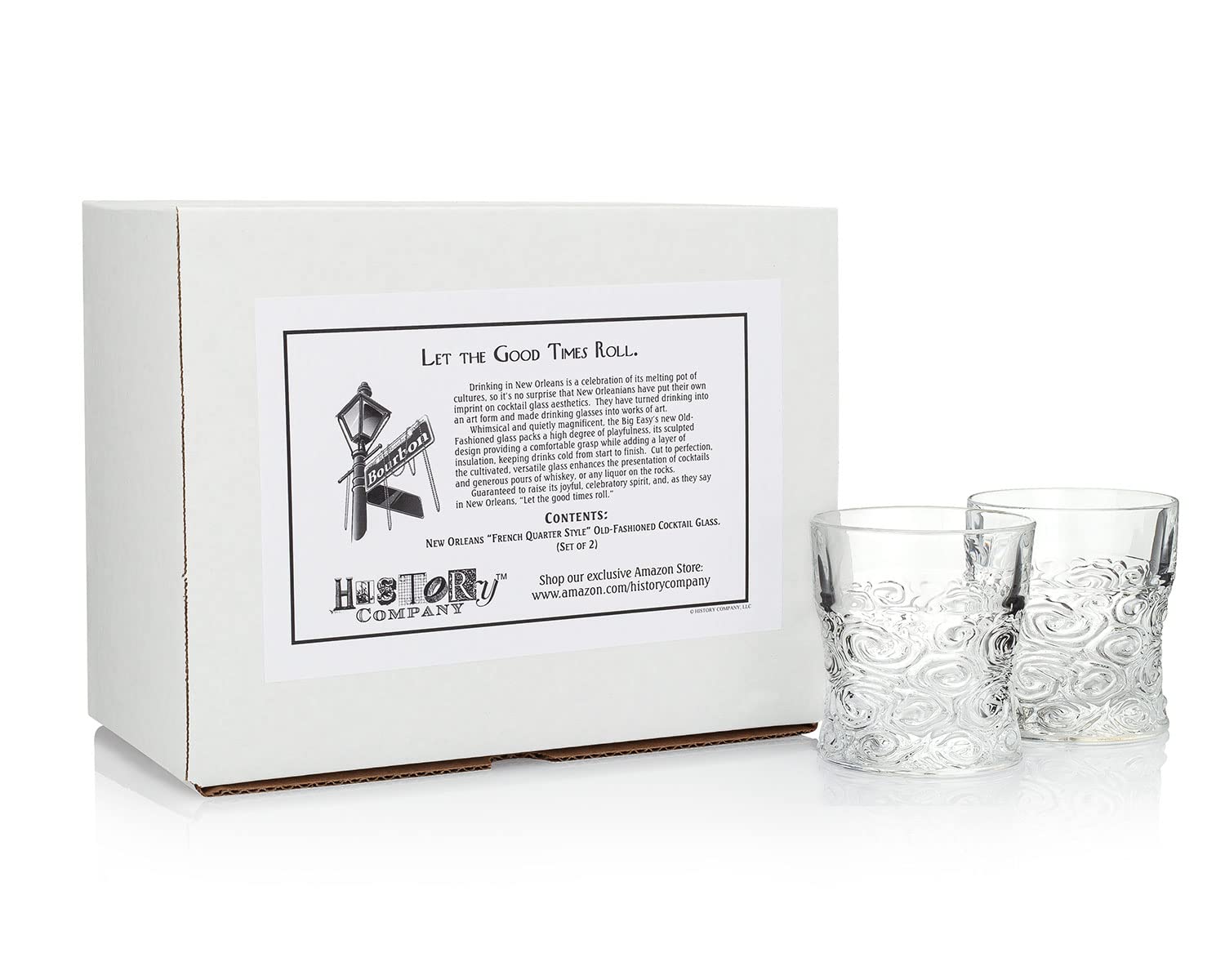 HISTORY COMPANY New Orleans âFrench Quarterâ Old-Fashioned Crystal Cocktail Glass 2-Piece Set (Gift Box Collection)