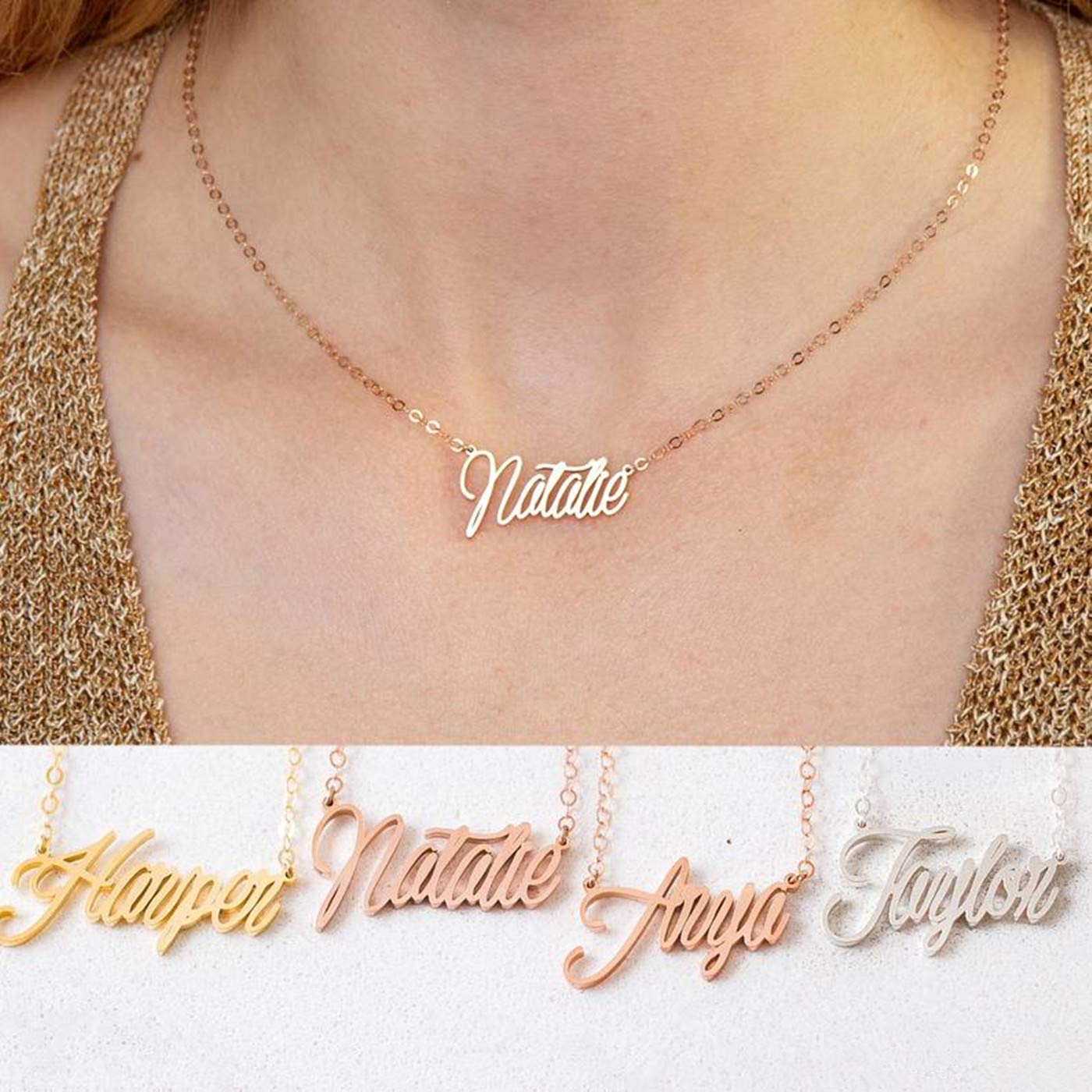 Flowshey Custom Name Necklace Personalized Gift Necklace 18K Gold Plated Nameplate Jewelry for Women